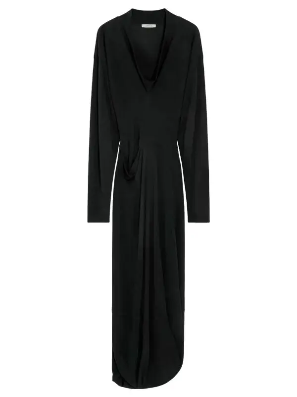 LEMAIRE Draped V-neck Midi Dress - Black