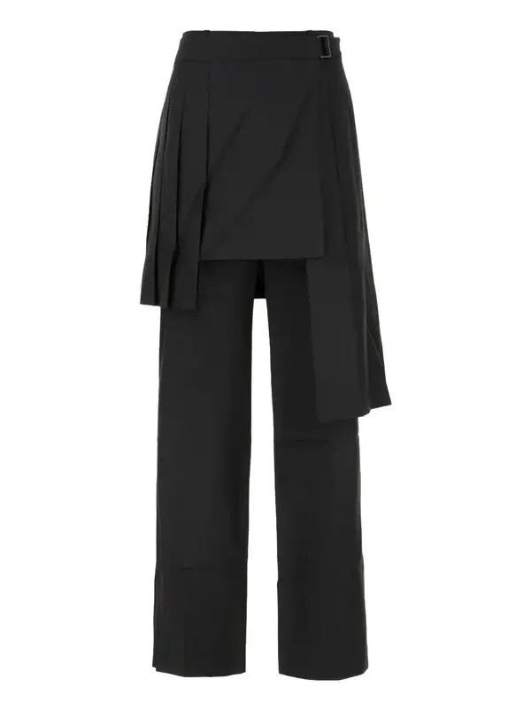 JUUN.J Pleated Overlay Straight Trousers - Black