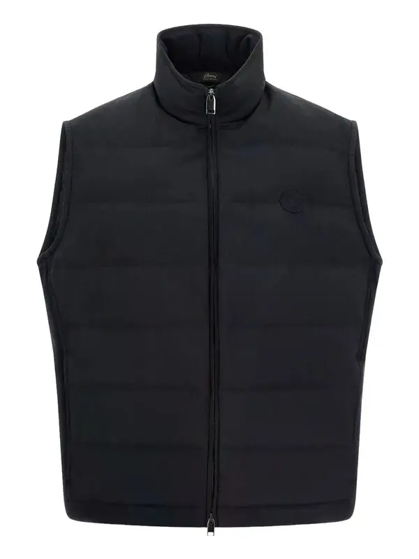 Brioni Quilted Gilet With Logo Patch - Blue