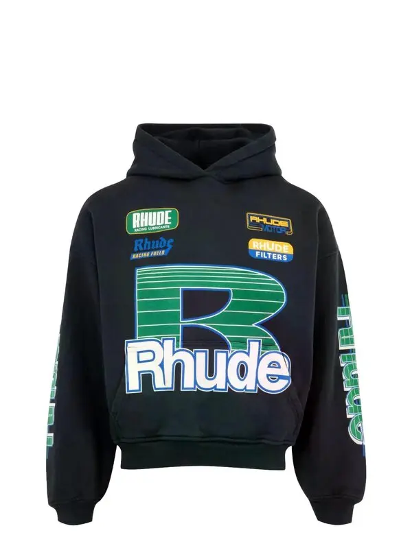 Rhude Racing-print Logo Hoodie - Black