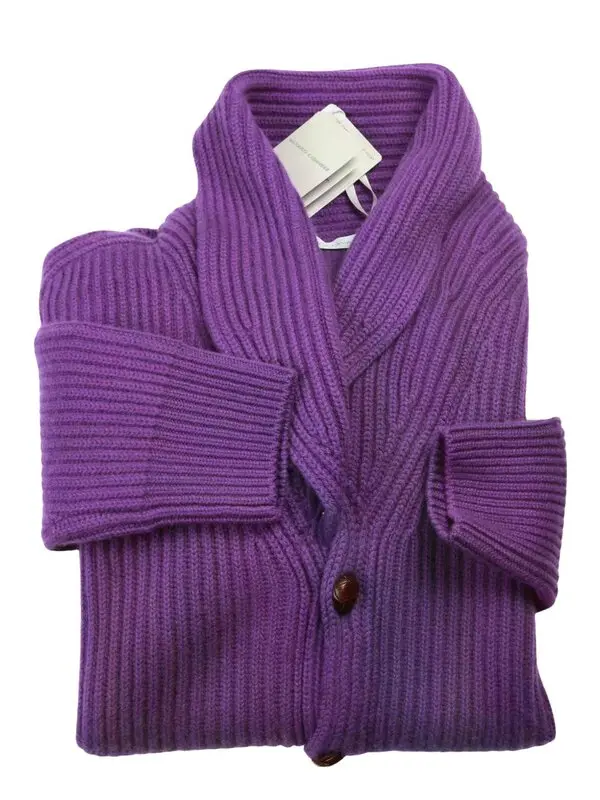 Manrico Cashmere Ribbed Cashmere Cardigan - Purple