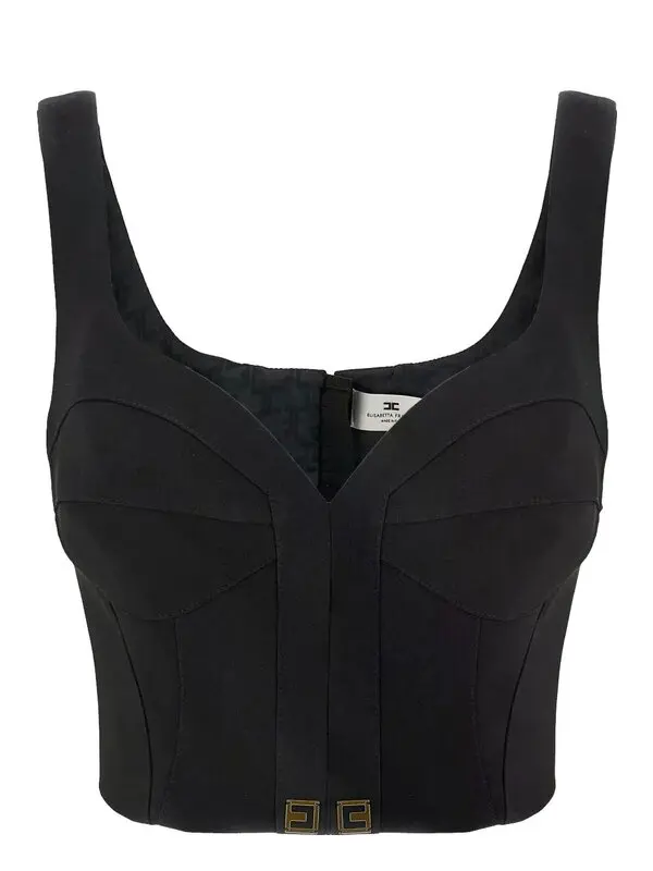 Elisabetta Franchi Sweetheart-neckline Zip-front Top - Black