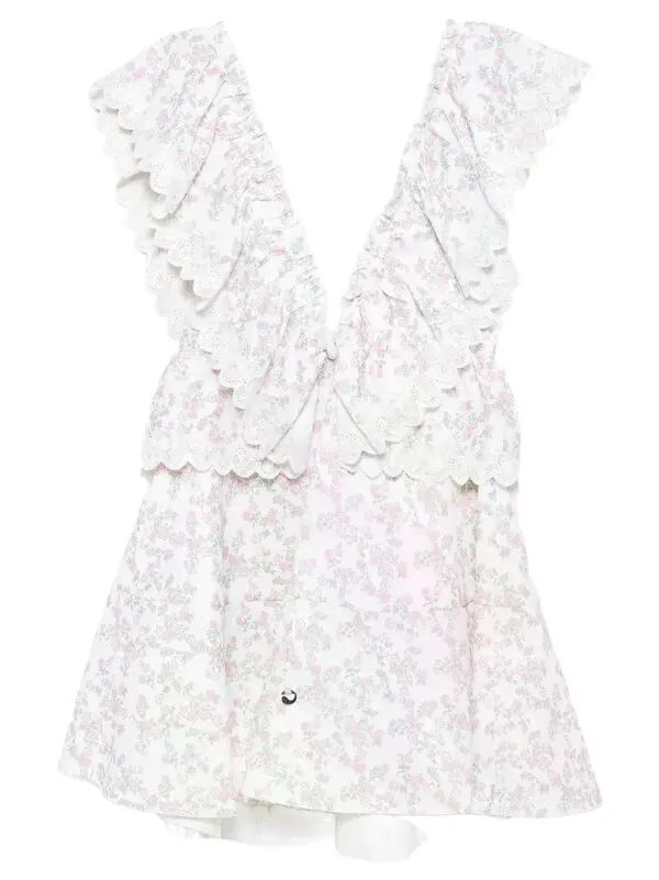 Coperni Floral-print Ruffled Dress - White