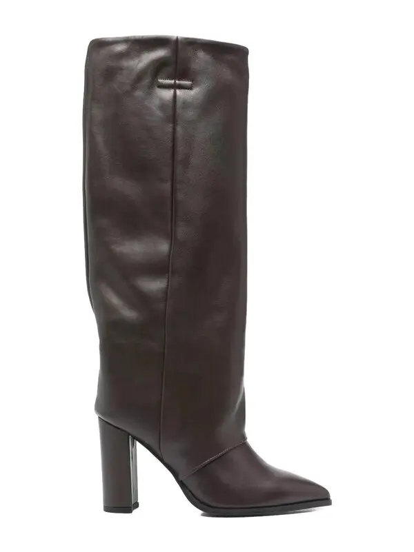 GISEL MOIRE 95mm Calf Leather Knee-high Boots - Brown