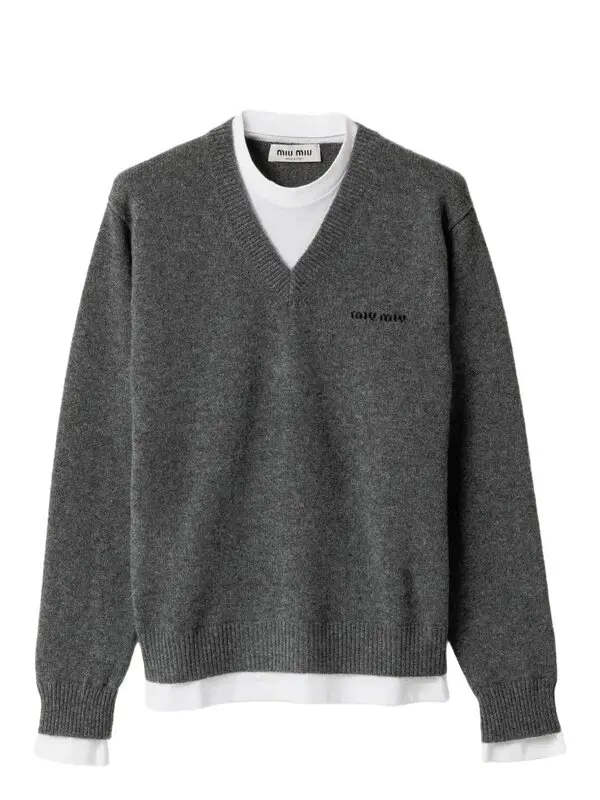 Miu Miu Layered Effect V-neck Sweater - Grey