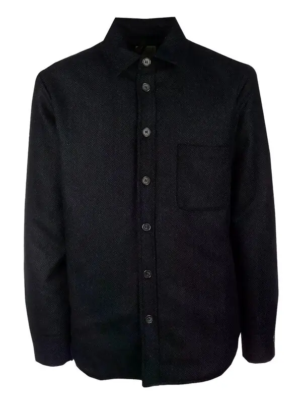 4FF Herringbone-pattern Button-down Shirt - Black