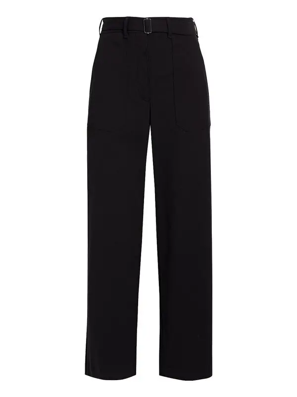 Theory Belted Cotton-blend Twill Wide-leg Pants - Black