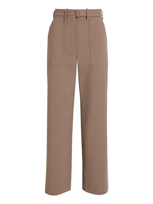 Theory Belted Cotton-blend Twill Wide-leg Pants - Taupe