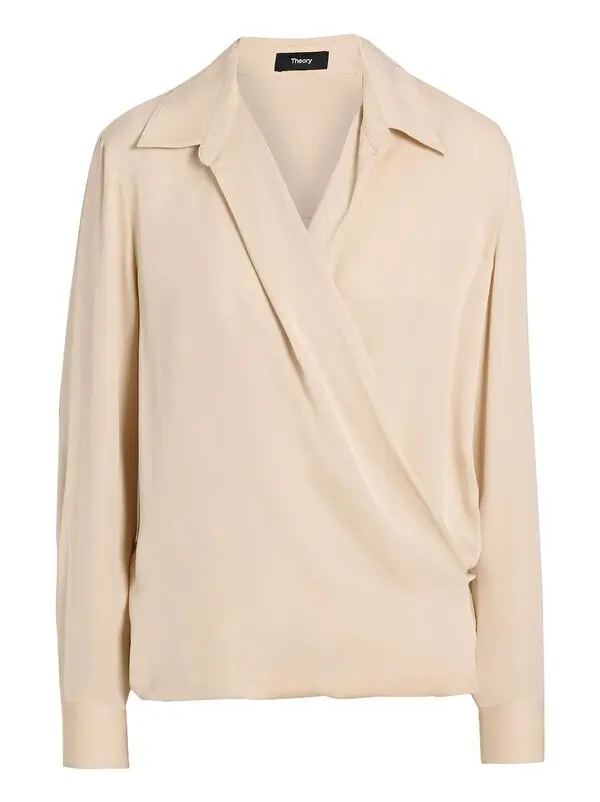 Theory Wrap-effect Silk Crepe De Chine Blouse - Beige