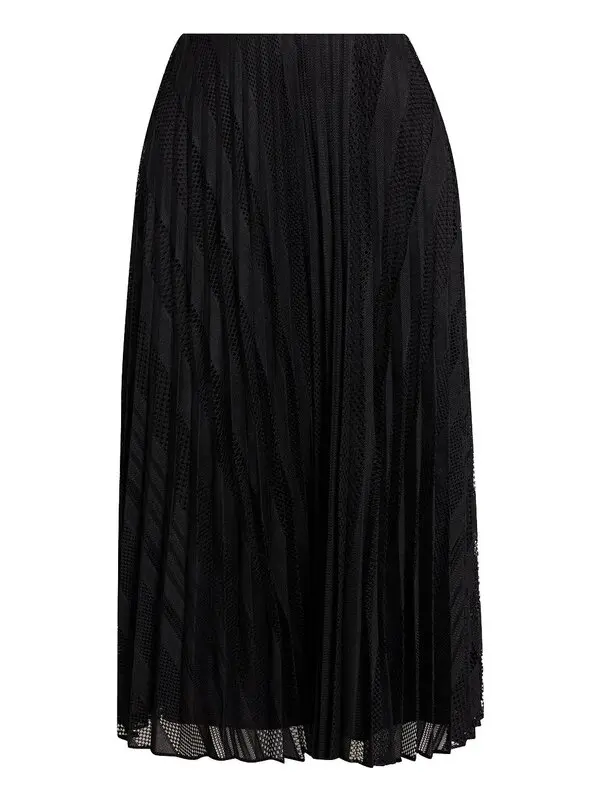 Theory Lace Pleated Midi Skirt - Black