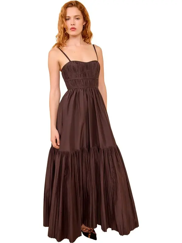 Ulla Johnson Leela Silk Pleated Maxi Dress - Sequoia