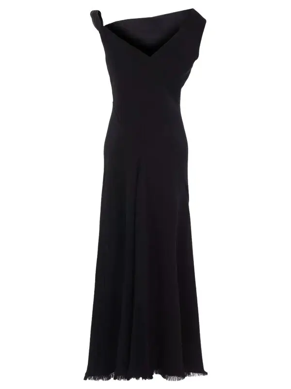 THE ROW Asymmetric-neckline Fringed Maxi Day Dress - Black