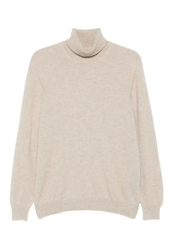 Fedeli Long Sleeve Roll Neck Cashmere Sweater - Beige