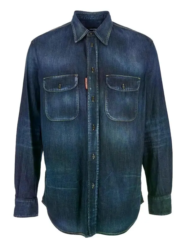 Dsquared2 Double-pockets Elbow-patched Denim Shirt - Blue