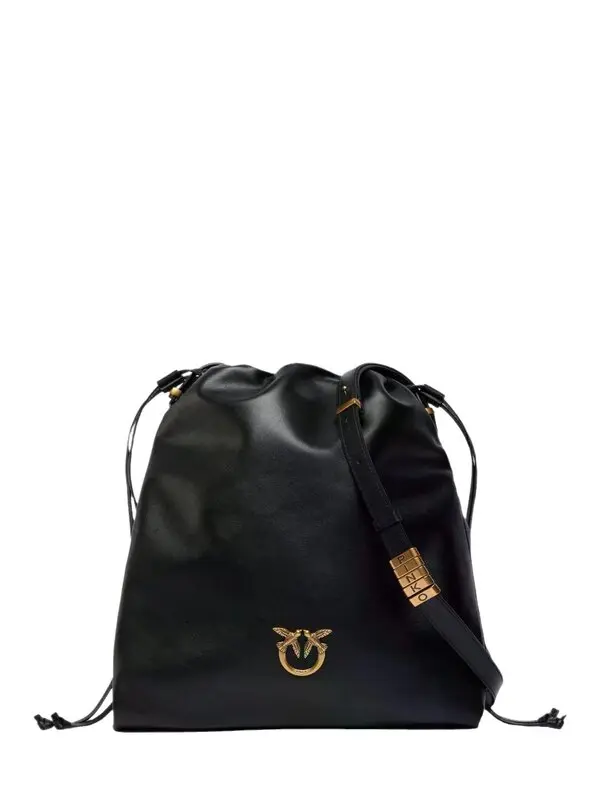 Pinko Leather Drawstring Shoulder Bag - Black