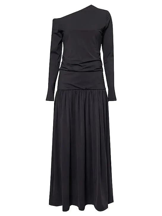 ROHE FRAMES Asymmetric Ruched Stretch-jersey Midi Dress - Black