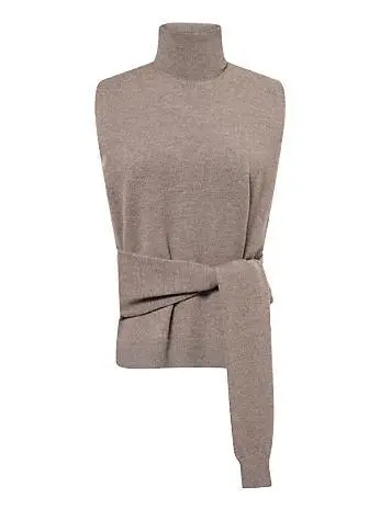 ROHE FRAMES Double-layered Wool-blend Turtleneck Top - Mud Melange