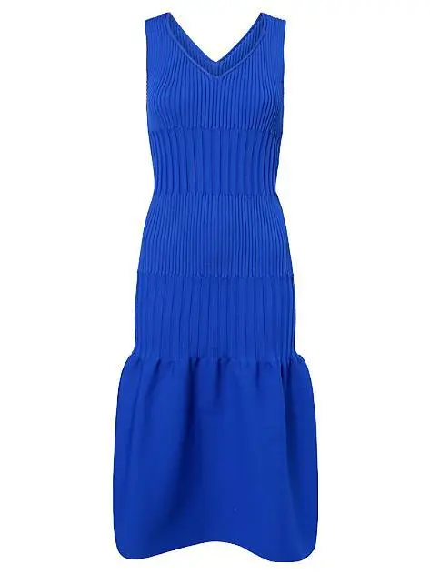 CFCL Fluted Mermaid Sleeveless Knitted Midi Dress - Blue