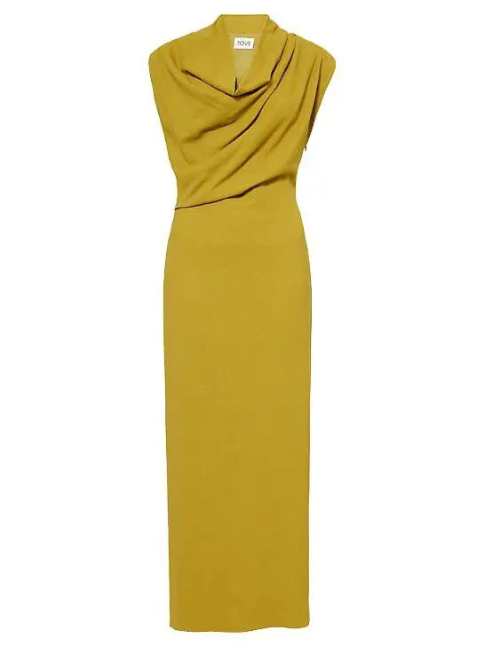 Tove Babette Cowl-neck Stretch-wool Maxi Dress - Ochre