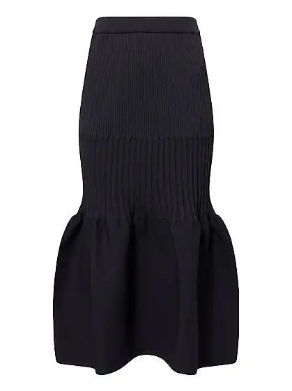 CFCL Fluted Mermaid Flared Knitted Midi Skirt - Black