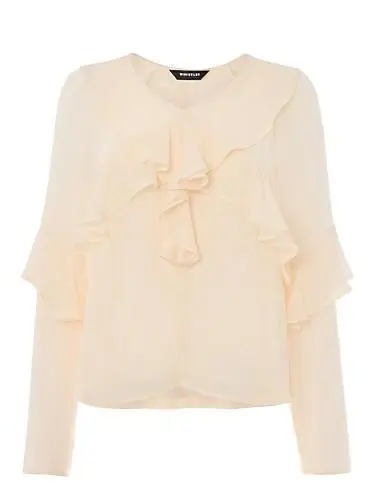 Whistles Ruffle Frill V-neck Crepe-de-chine Blouse - Cream