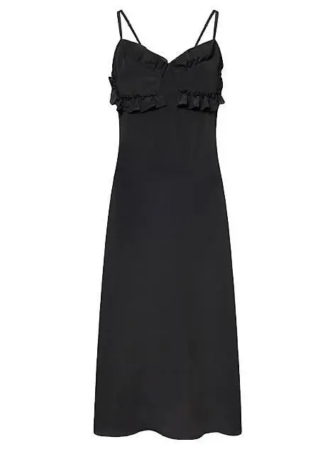 Simone Rocha Woven Midi Dress With Ruffled Shoulder-straps - Black