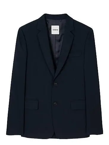 Sandro Regular-fit Single-breasted Wool Blazer - Navy Blue