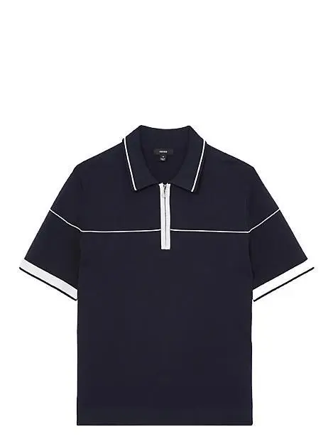 REISS Bradford Contrast-seam Half-zip Stretch-knit Polo - Navy White