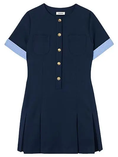 Sandro Patch-pocket Pleated Mini Dress - Navy Blue