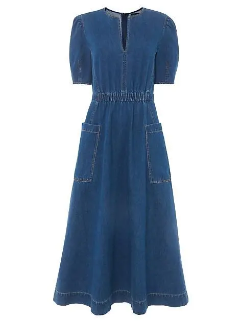 Whistles Short-sleeve Denim Midi Dress - Blue