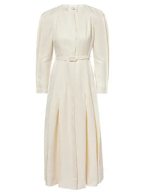 Gabriela Hearst Niles Pleated Linen And Silk Midi Dress - Ivory
