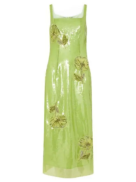 Huishan Zhang Marilyn Sequin Woven Midi Dress - Lime