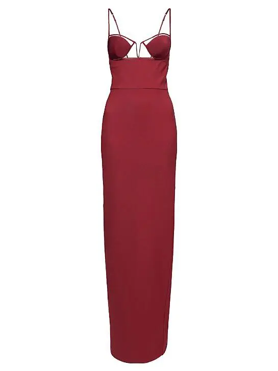 NENSI DOJAKA V-wire Bra Woven Maxi Dress - Burgundy