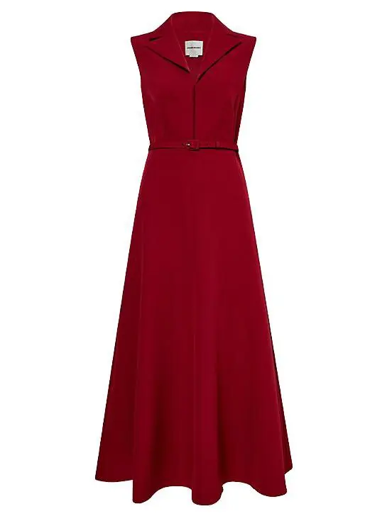 Roland Mouret Peak-lapel Belted Woven Midi Dress - Dark Red