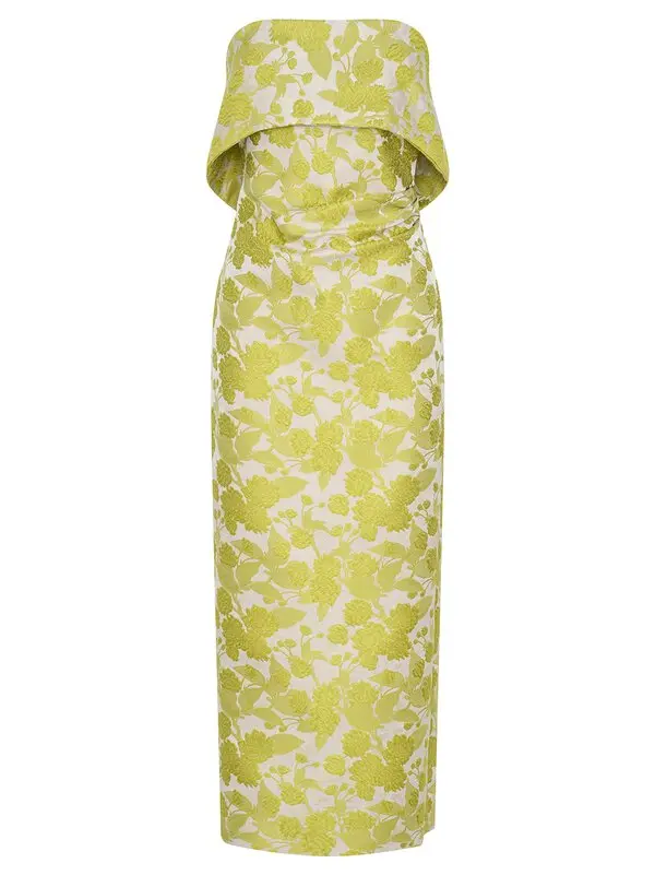 Anna Quan Gretel Strapless Floral Brocade Midi Dress - Green