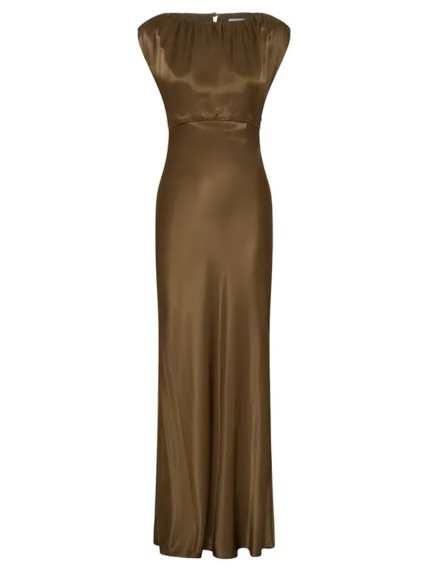 Anna Quan Ophelia Satin Maxi Dress - Olive