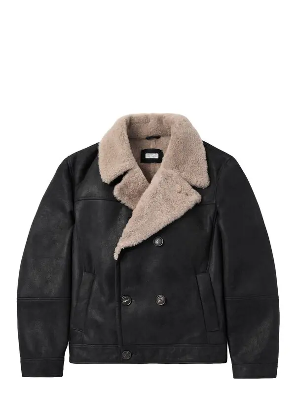Brunello Cucinelli Double-breasted Shearling Biker Jacket - Black