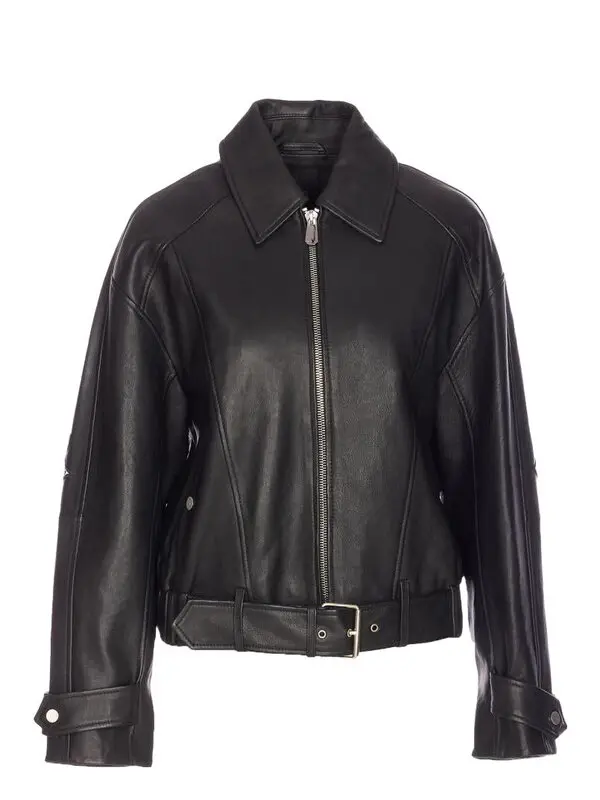 Pinko Guanciale Leather Jacket - Black