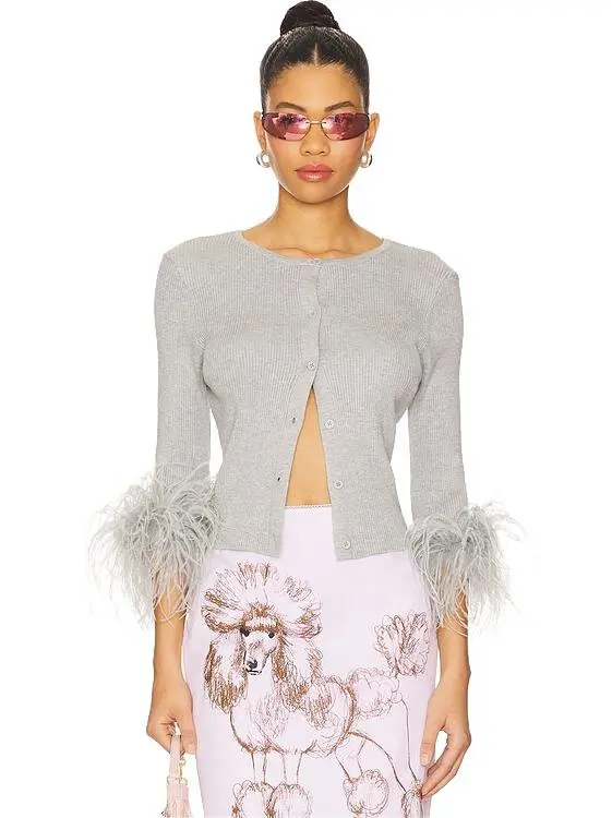 MILKWHITE Cardigan With Feather Trim - Grey
