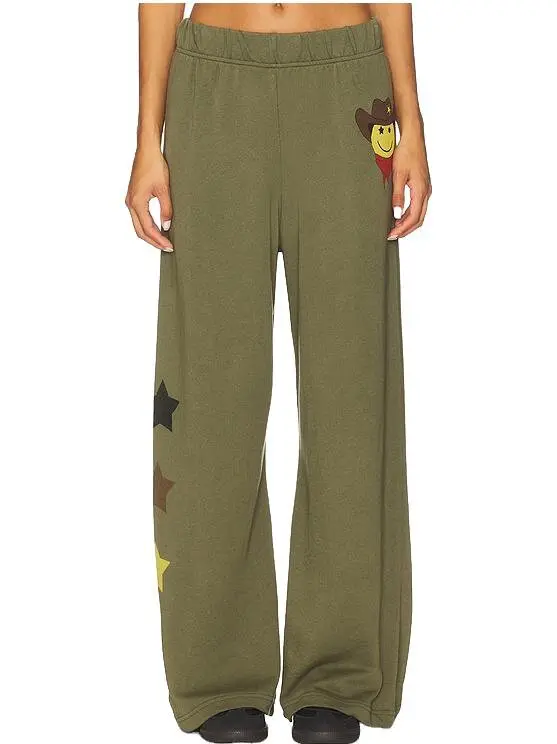 Lauren Moshi Cowboy Happyface Wide Leg Pant - Military