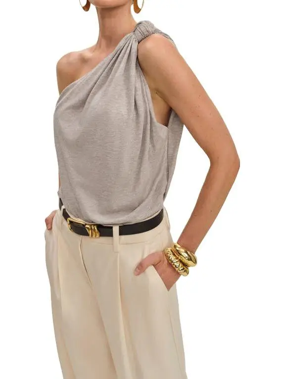 REFORMATION Knotted One-shoulder Knit Top - Heather Taupe