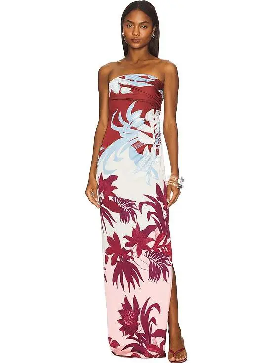 Rococo Sand Off Shoulder Ruched Maxi Dress - Pink & Burgundy