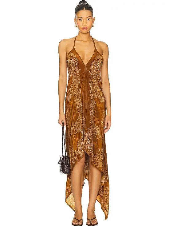 Rococo Sand High Low Handkerchief Dress - Brown