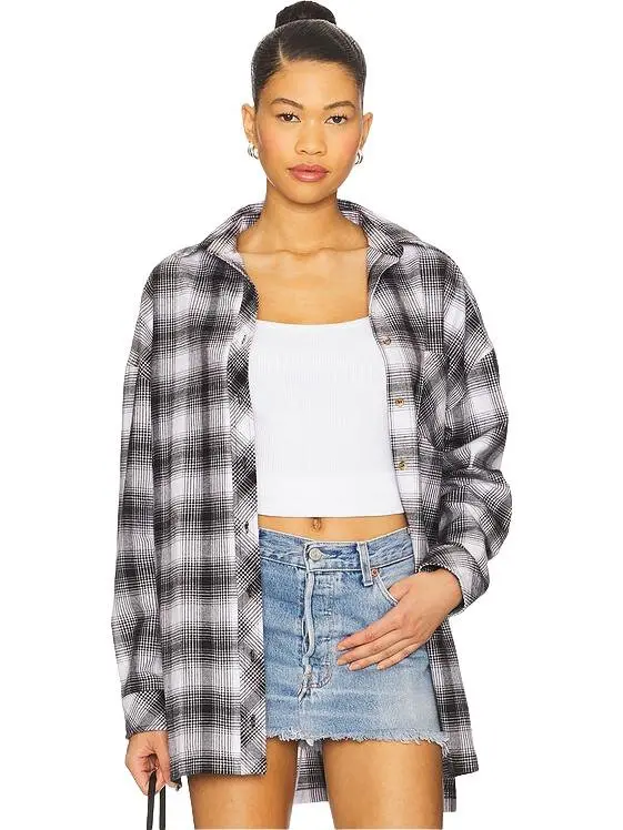 Superdown Audriana Oversized Flannel Top - White & Black