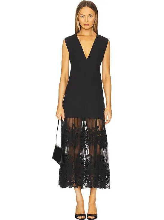 Sea Arielle Lace V-neck Midi Dress - Black