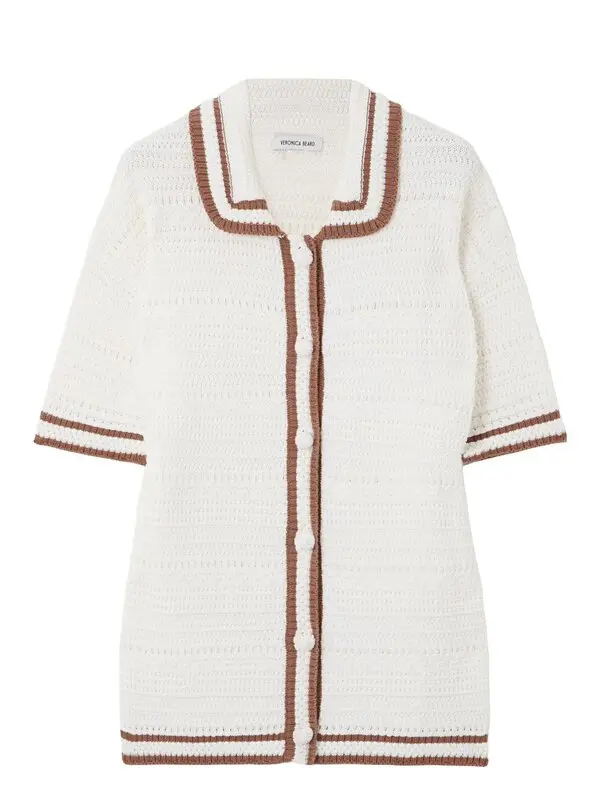 Veronica Beard Striped Cotton Jadine Cardigan - Off-white