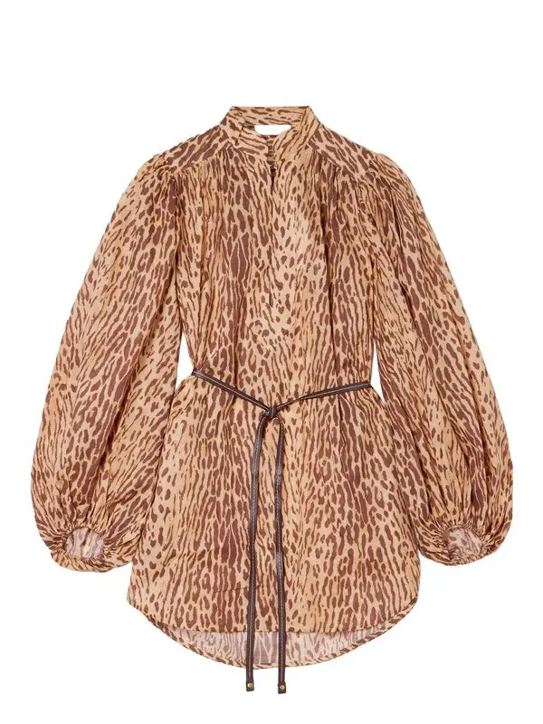 Zimmermann Cascadian Belted Leopard-print Tunic - Animal Print