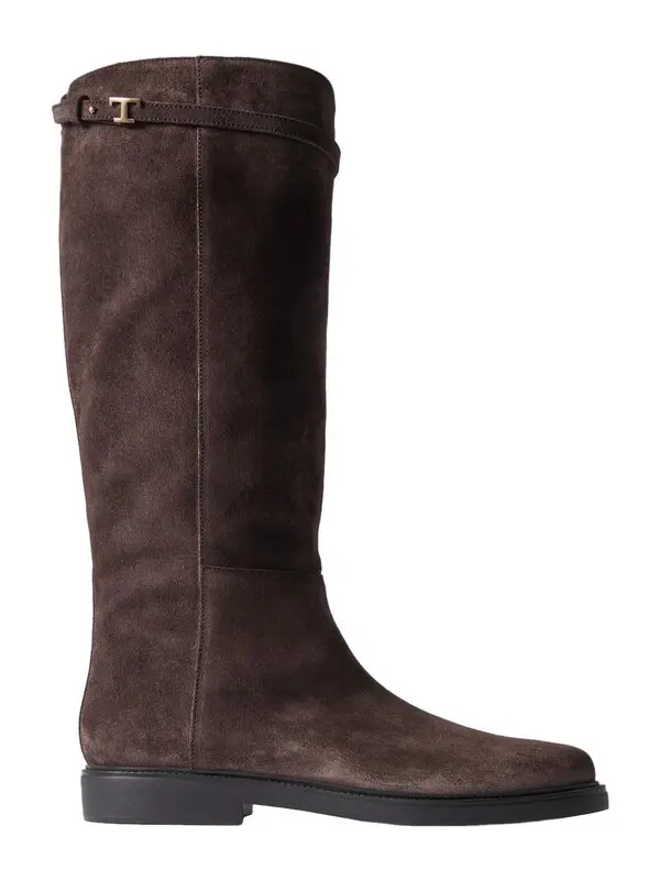 TOD'S Embellished Suede Knee High Boots - Brown