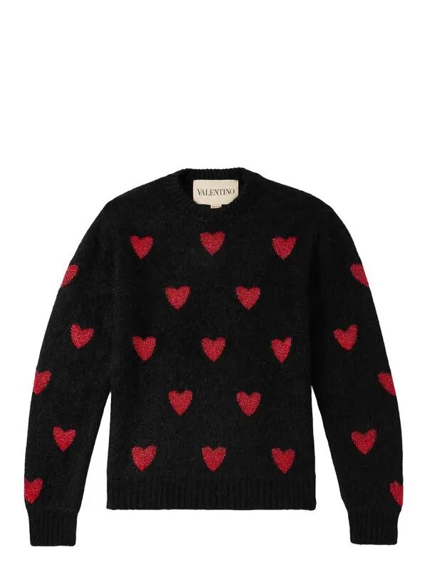 Valentino Garavani Jacquard-knit Metallic Wool-blend Sweater - Black