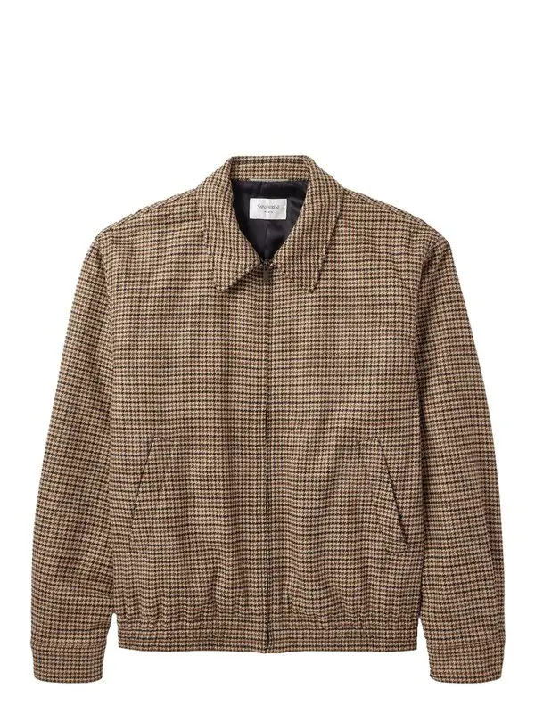 Saint Laurent Houndstooth Woven Blouson Jacket - Brown